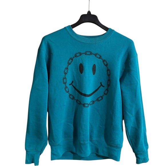 Vintage | Sweaters | Vintage Teal Chain Smiley Crewneck | Poshmark